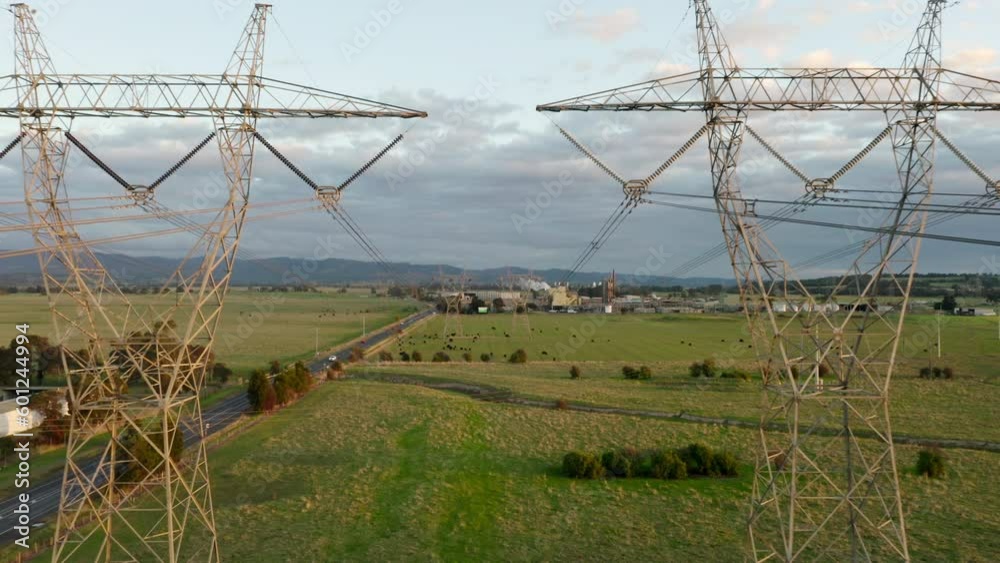 Dolly through high-voltage power line towers in LaTrobe Valley ...