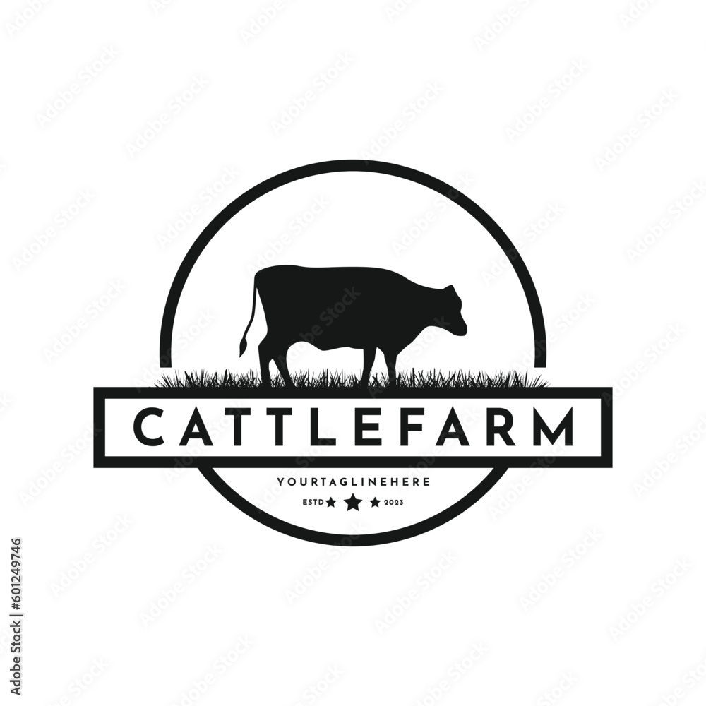 Retro vintage cattle angus, cow symbol beef emblem label livestock logo ...