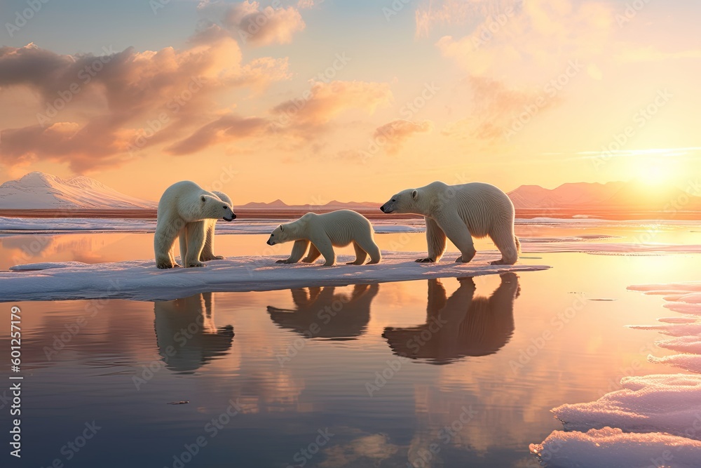 Polar Bears Exploring Arctic Circle and North Pole on Icebergs at ...