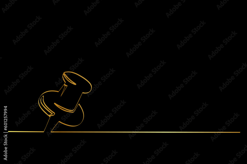 gold golden simple vector sketch push pin single one line art ...