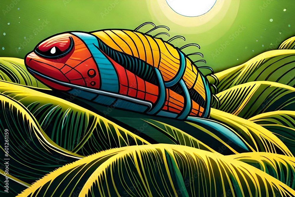 orange cocoons that are above the leaves in wood.Comic style Generative ...