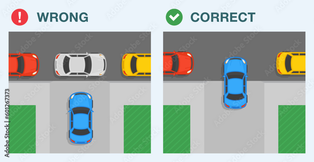 Outdoor parking rules. Correct and incorrect roadside parking. Legal ...