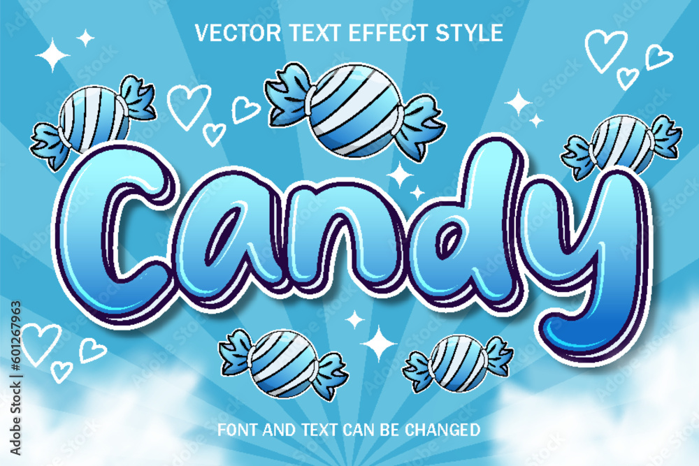 candy blue vanilla sweet typography editable text effect cute cartoon ...