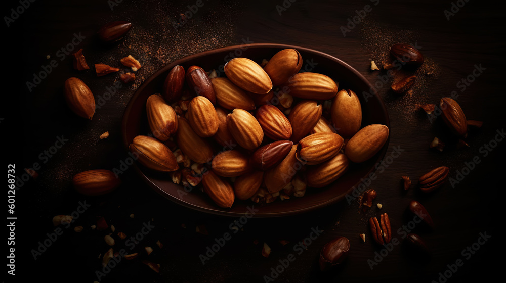 Pili nuts group background. Food backdrop. Generative AI Stock ...