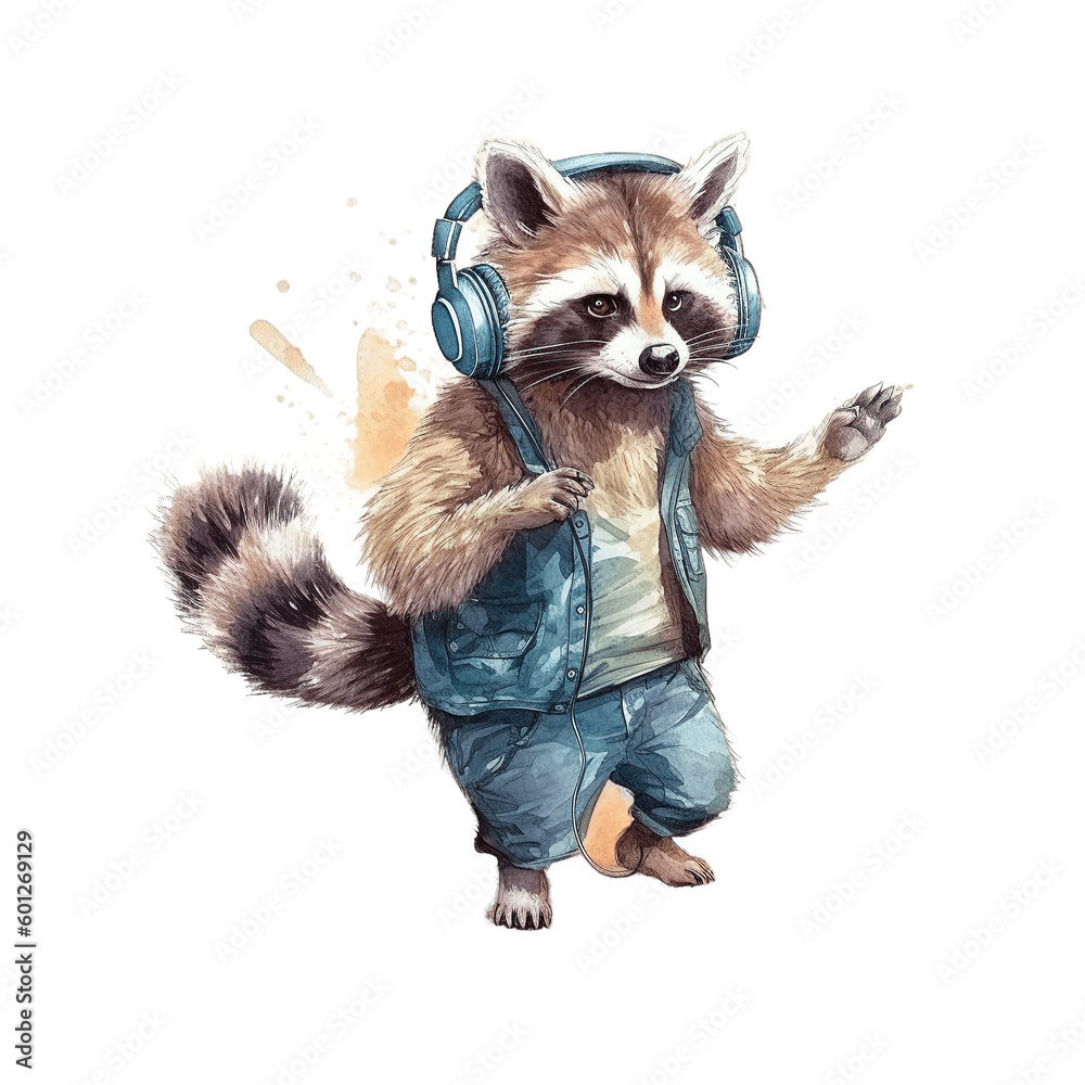 Dancing raccoon, dancing raccoon cartoon watercolor clip art, dancing ...