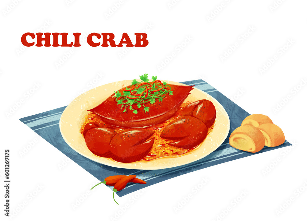 Chili Crab illustration, Singapore famous food illustration Stock ...