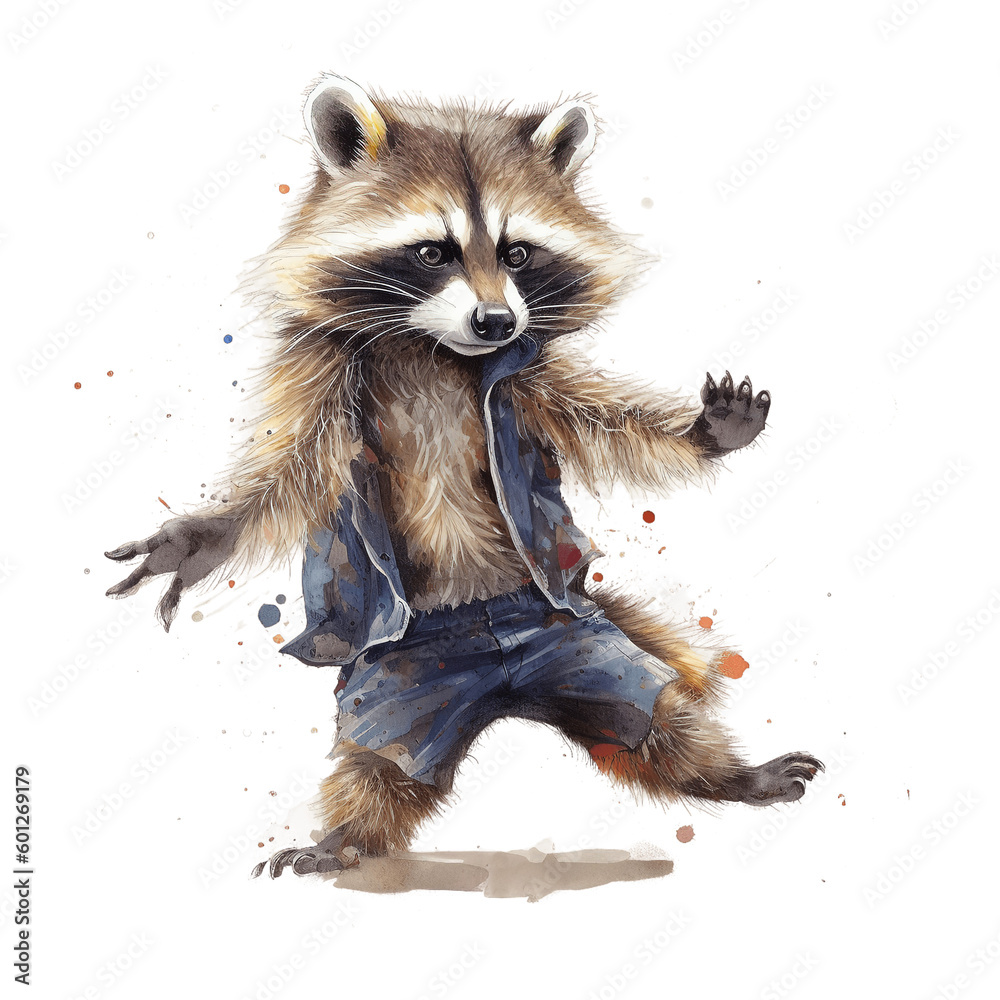 Dancing raccoon, dancing raccoon cartoon watercolor clip art, dancing ...