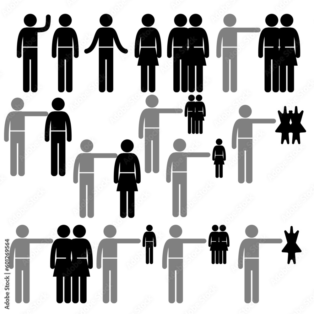 Vector set of people icons: I, you, he, she, they, we for pronouns, on ...