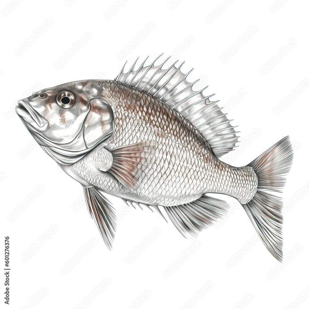 Black and White Drawing of Red Mullet Surmullet - AI Generated Stock ...
