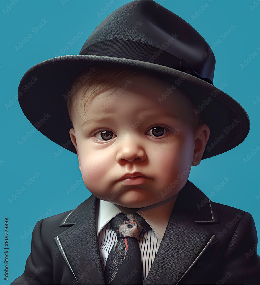 Illustrated, abstract portrait of a little baby boss. Little boy with ...