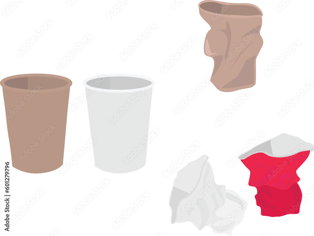 Paper cup vector set in different colors. Used paper cup set. Paper ...