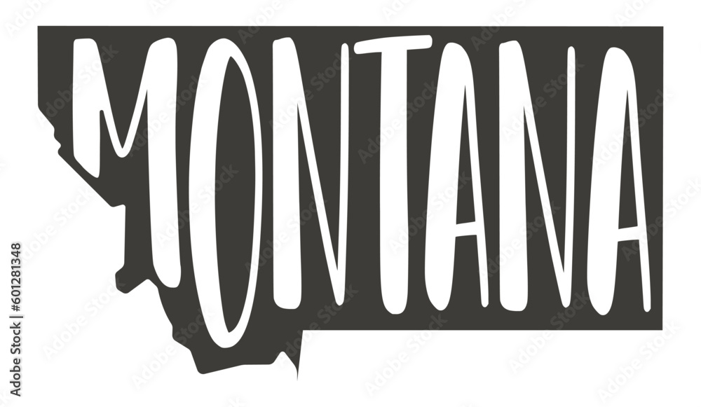 Montana Hand Drawn Map With Text Script Outline Isolated Illustration On A White Background
