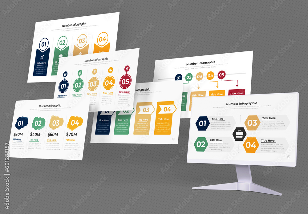 Number Infographic Presentation with clean shapes Stock Template ...