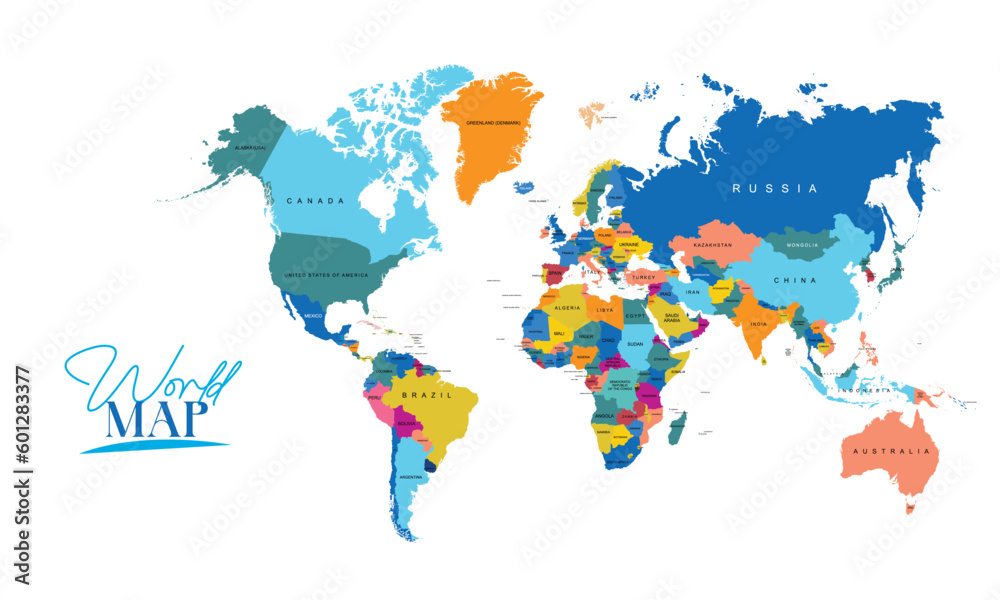World map with countries Stock Vector | Adobe Stock