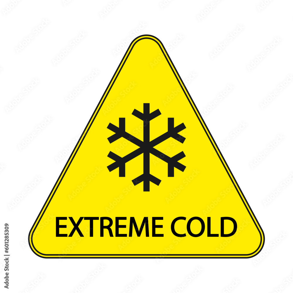 Extreme cold, yellow warning triangle sign . stock illustration ...