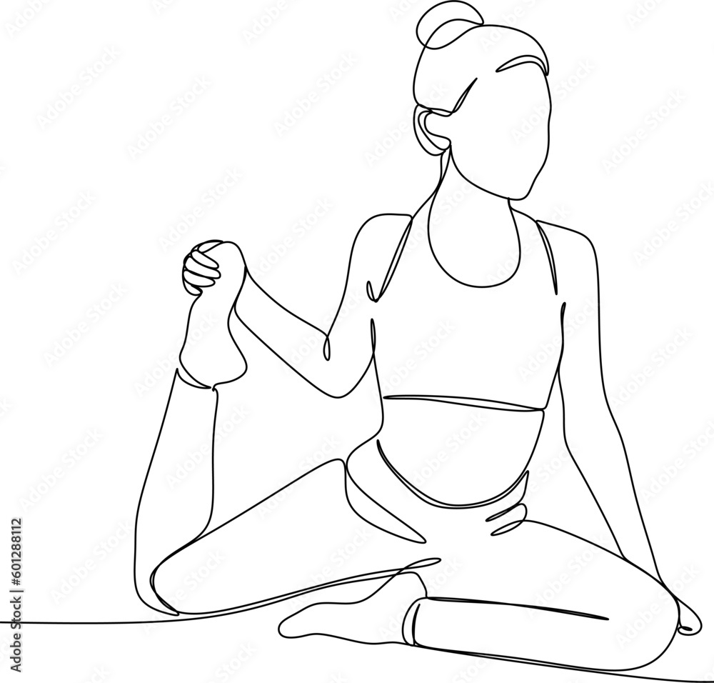 continuous line drawing of women fitness yoga concept vector health ...