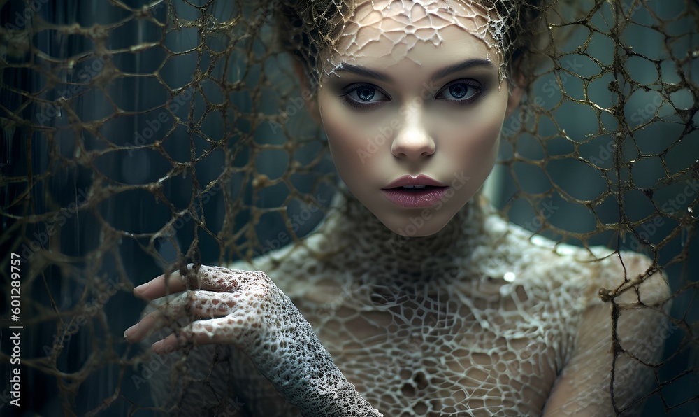 angelic young alien woman with pale detailed skin dressed in a ...