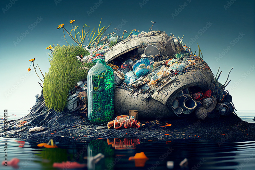 Plastic pollution in nature. Plastic waste in nature. Several plastic ...