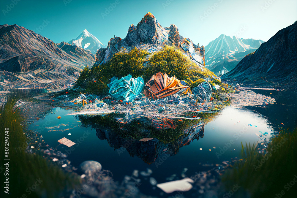 Plastic pollution in nature. Plastic waste in nature. Several plastic ...