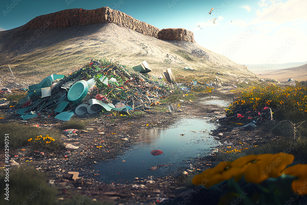 Plastic pollution in nature. Plastic waste in nature. Several plastic ...