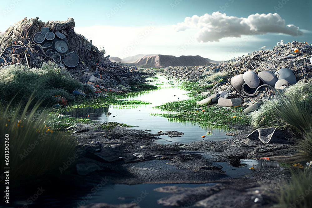 Plastic pollution in nature. Plastic waste in nature. Several plastic ...