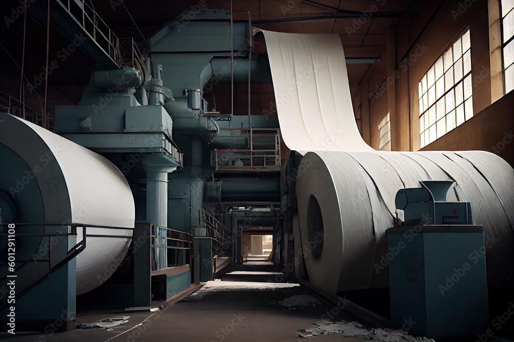 pulp and paper factory, with mile-long conveyor belt transporting ...