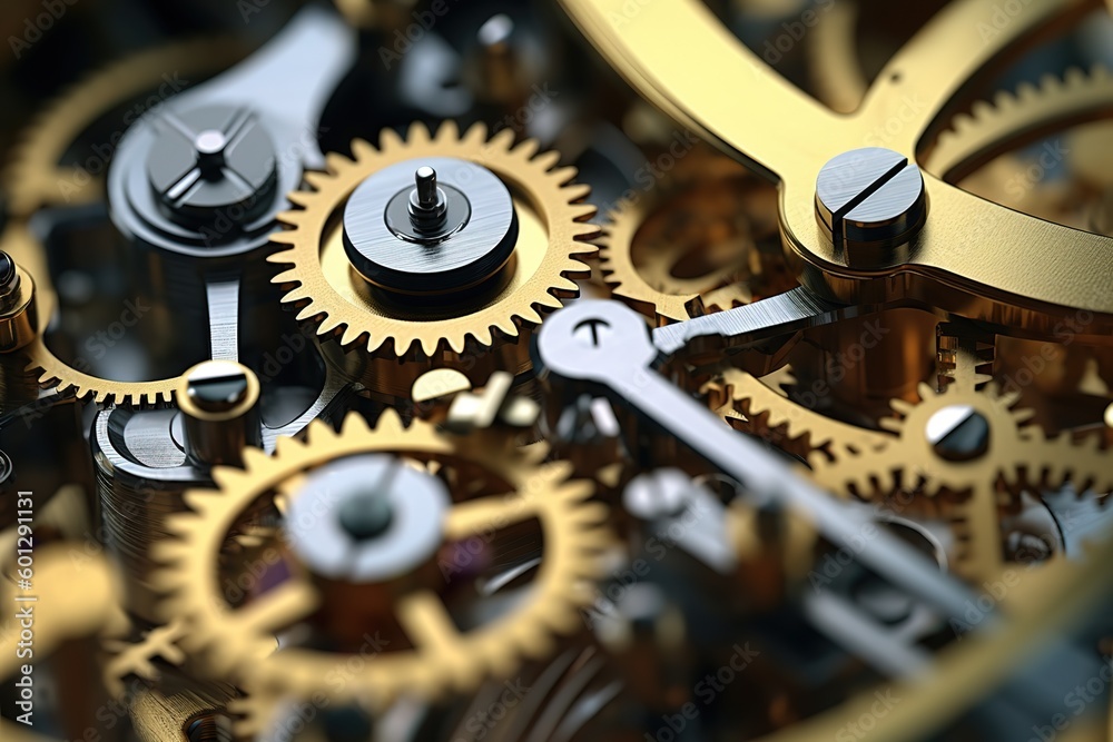 Gears and cogs in clockwork watch mechanism. Craft and precision ...