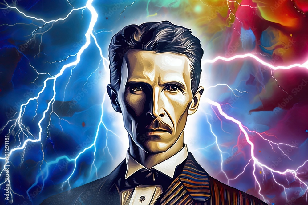 Colorful Illustration of Nikola Tesla, Generative AI Stock Illustration ...