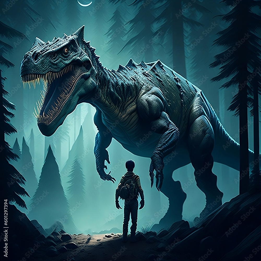 In a world where humans coexist with dinosaur, created using generative ...
