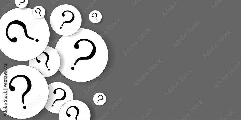 White bubbles with question mark on gray background with empty space ...