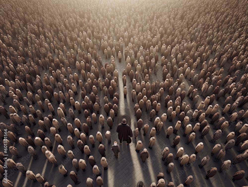 Generative AI illustration of distant person standing in middle of ...