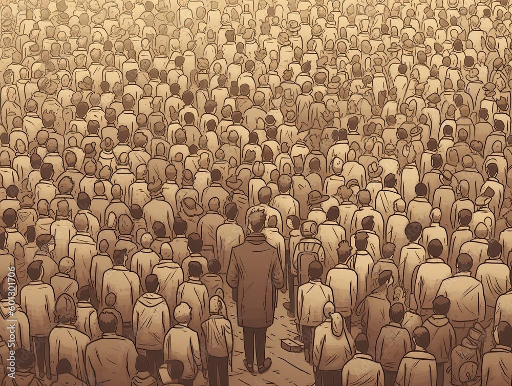 Generative AI illustration of distant person standing in middle of ...