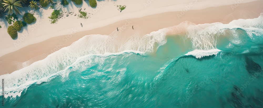 Beach and waves from top view. Turquoise water background from top view ...
