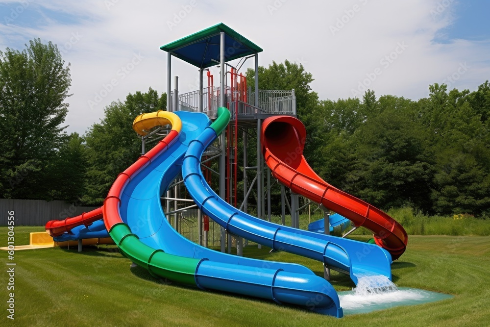 extreme water slide with steep drop and looping twists and turns ...
