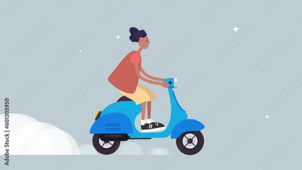 Vidéo Stock Cartoon Young Boy Riding a Scooter 2D Animation. Outdoor ...