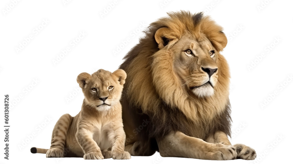 Big lion and little cute lion cub, cut out. Based on Generative AI ...