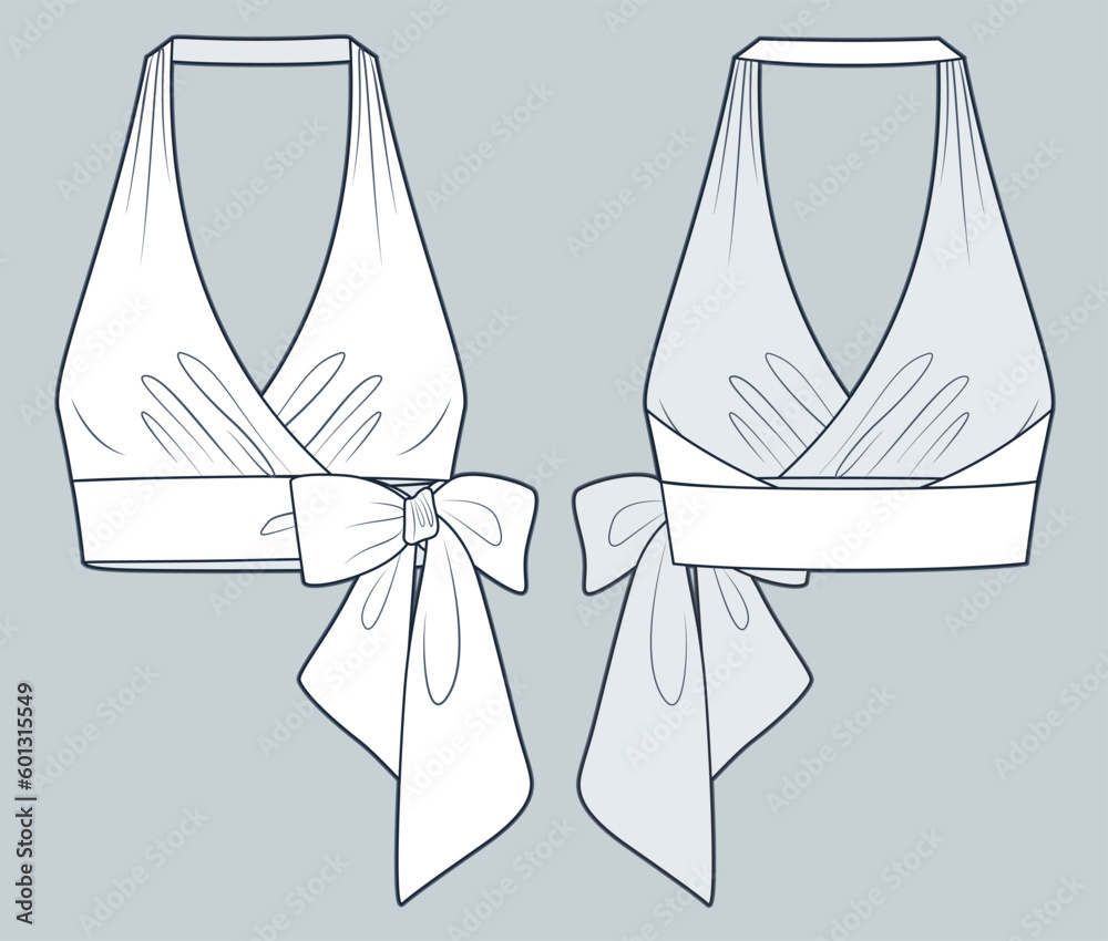 Knotted Top technical fashion Illustration. Halter Top fashion flat ...