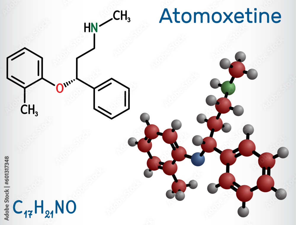 Atomoxetine molecule. It is used in the management of Attention Deficit ...
