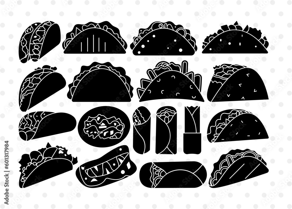 Taco Silhouette, Taco SVG, Mexican Food Svg, Snacks Items Svg, Fast Food Svg, Taco Bundle ...