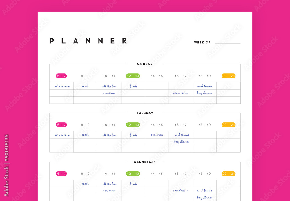 Weekly Planner With Colored Elements Stock Template | Adobe Stock