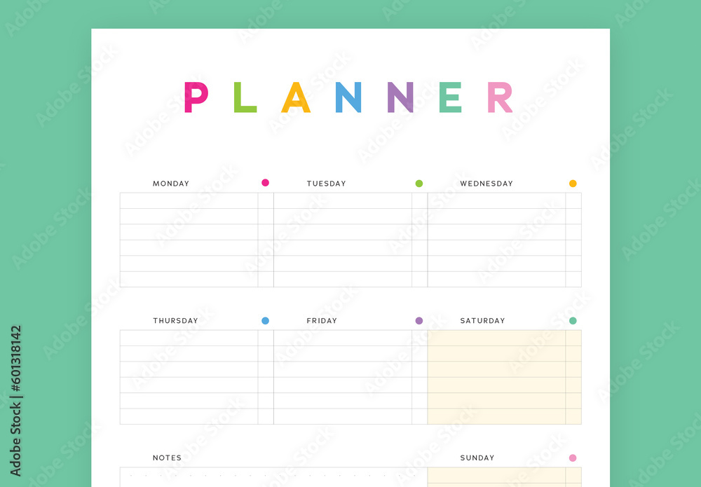 Simple Weekly Planner Layouts Stock Template | Adobe Stock