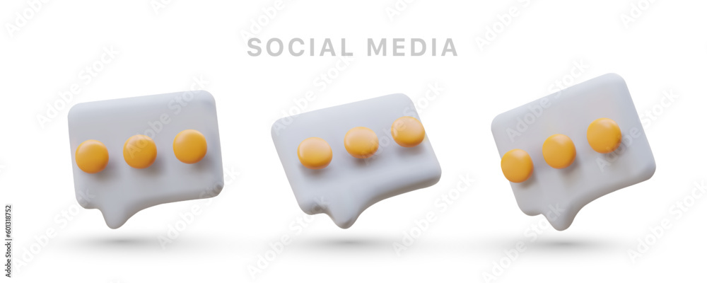 Set of 3D illustrations about open dialogue. New notification flag ...