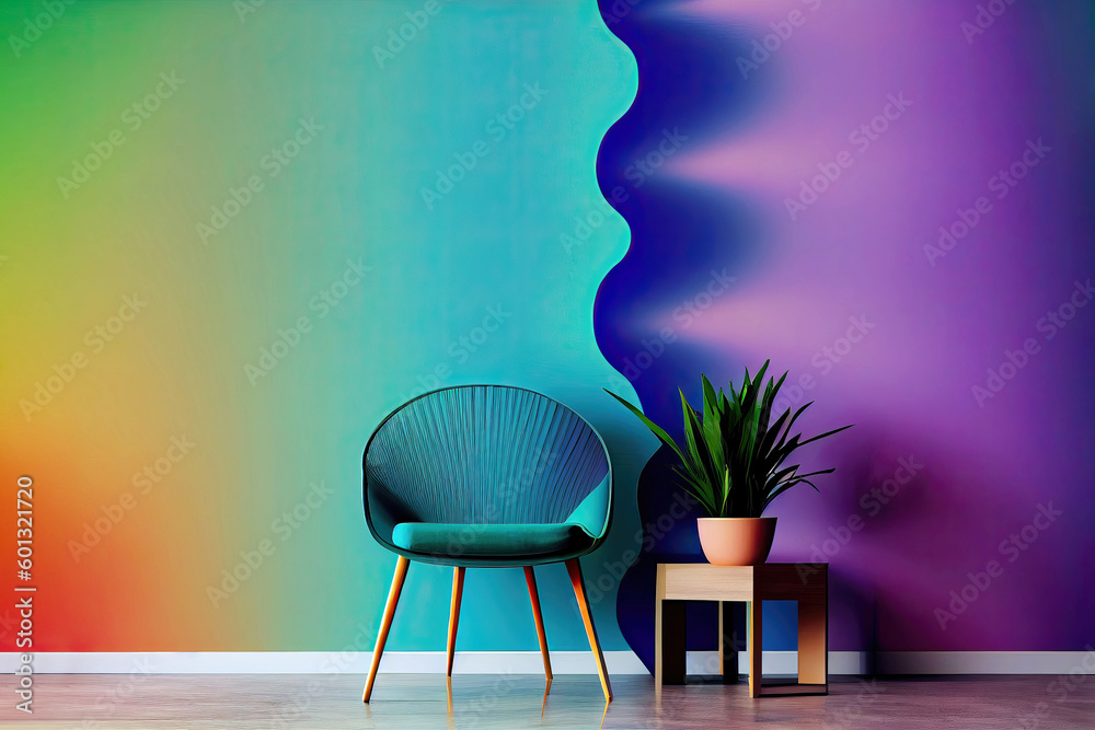 Chair in front of wall with gradient wallpaper background (Generative ...