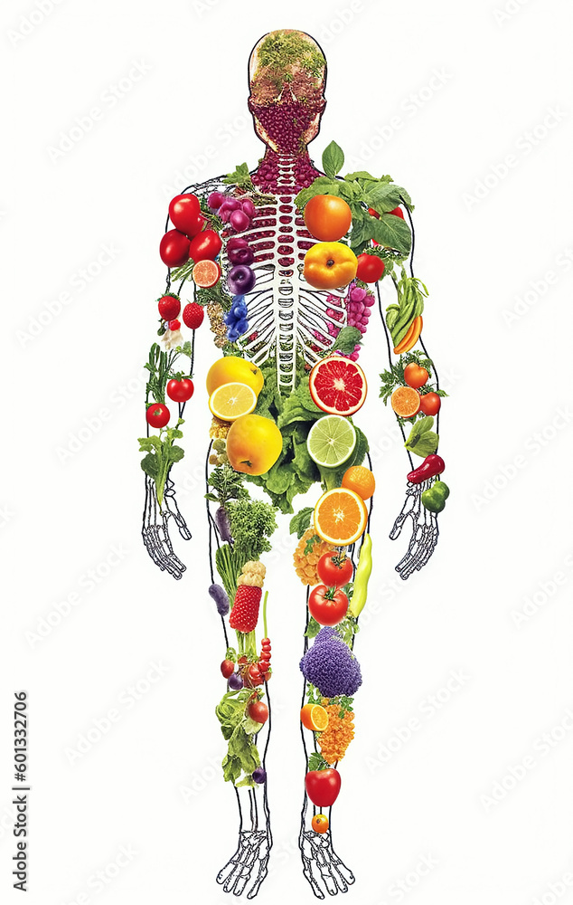 structure of human body of vegetarian from fruits and vegetables ...