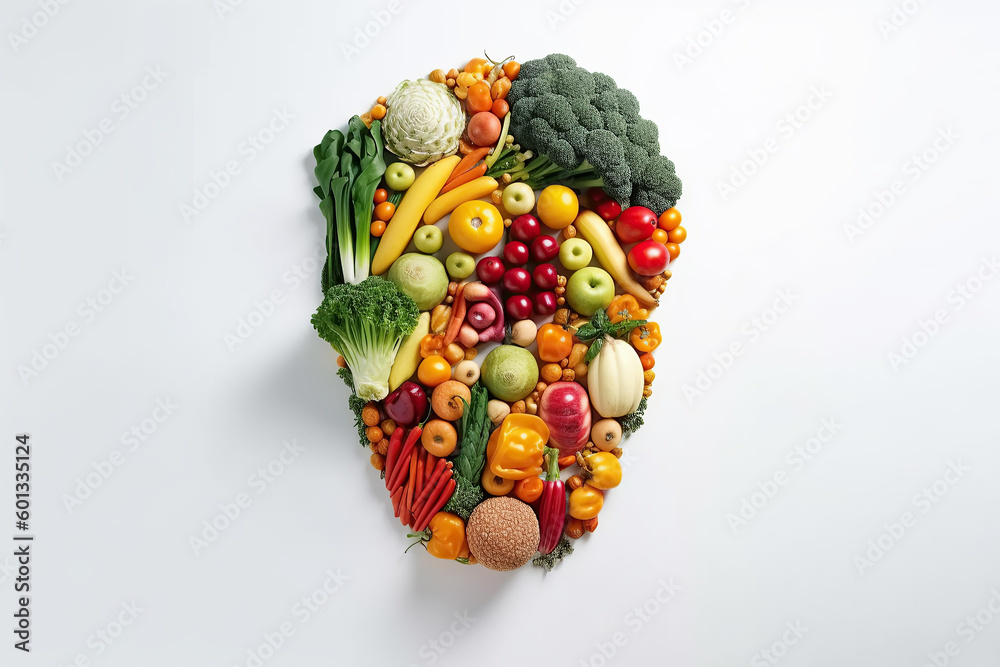 human head of vegetarian of fruits and vegetables. Concept of healthy ...
