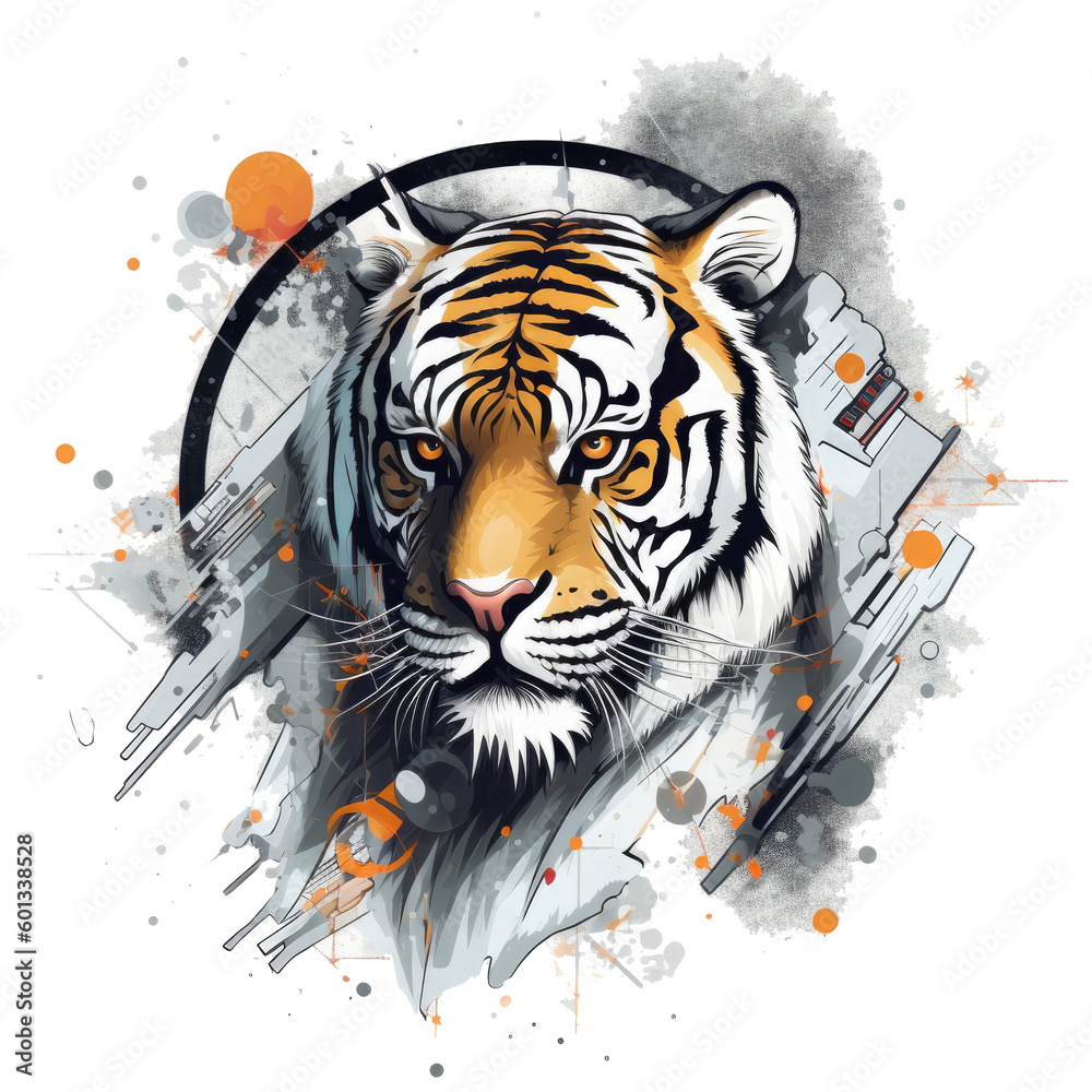 A futuristic tiger t-shirt design featuring a sleek and modern ...