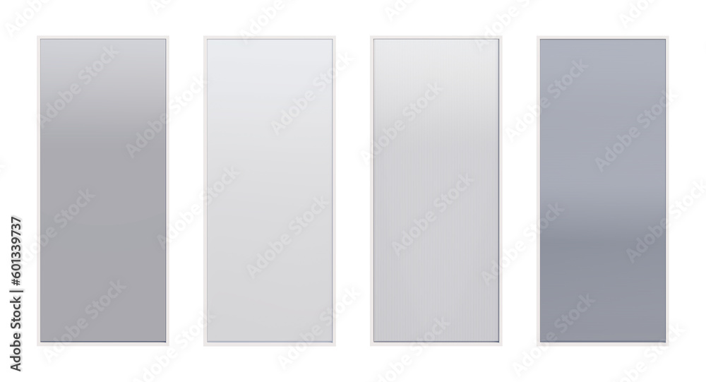 A set of modern white aluminum partitions with different types of glass ...