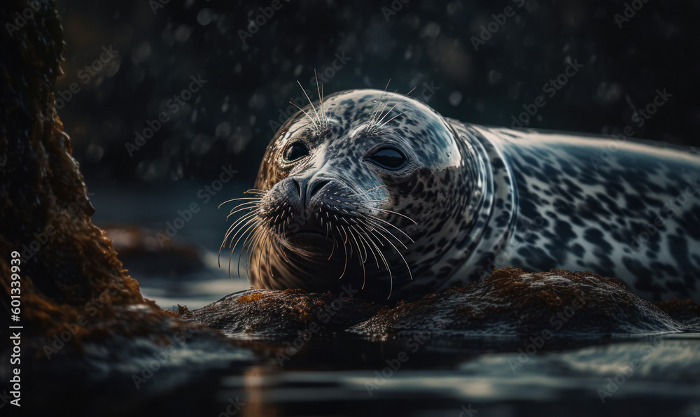 Arctic Majesty: Harbour seal basking on rocky outcrop surrounded by ...