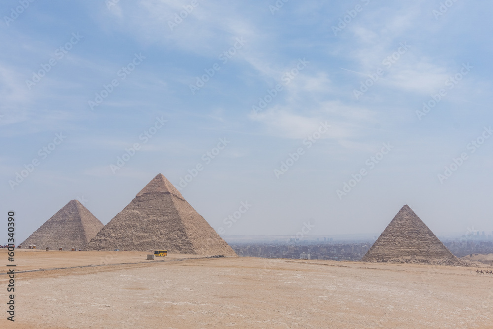 Sahara Desert with the Three pyramids of Giza: the Great Pyramid ...