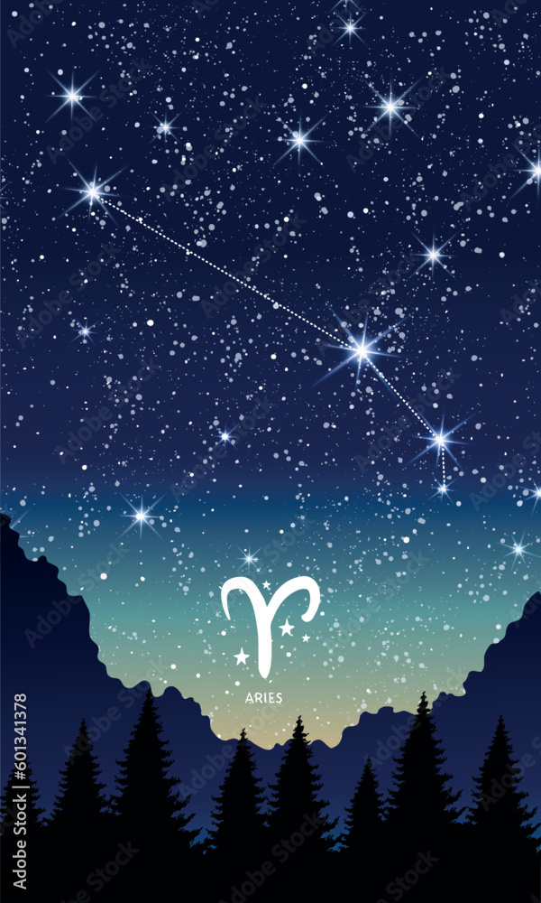 Aries zodiac sign, constellation in the night sky, card for stories ...